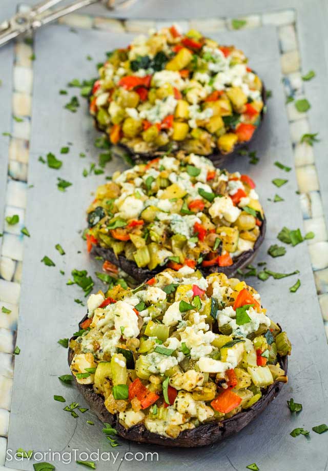 Portabella Mushrooms with Blue Cheese & Vegetable Stuffing